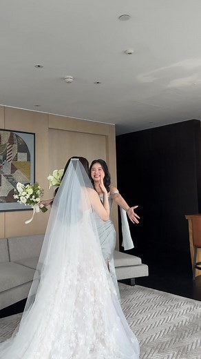 Breathtaking First Look with Bridesmaids in Romantic Sage | Wedding Inspo