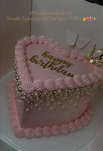 Light Pink Heart Cake with Gold Details and Pearls