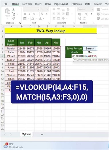 Two-Way VLOOKUP in 30 Sec! | VLOOKUP with MATCH – Quick | VLOOKUP 2D Trick – Excel Shorts #excel