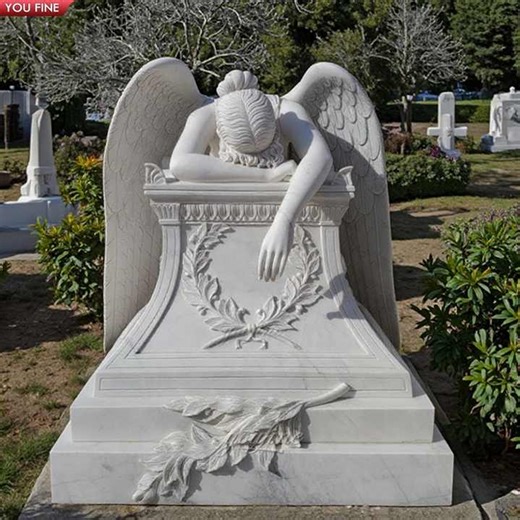 Angel of Grief Marble Stone Life Size Weeping Angel Statues Headstone Statue Sculpture for Cemetery