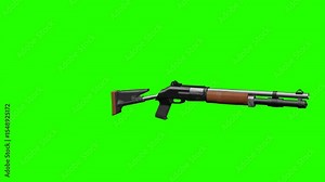 Shotgun animation on green screen background, 3d render