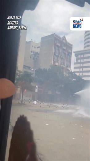 TRIGGER WARNING: SENSITIVE CONTENT WATCH: Water cannons and tear gas were used by police to disperse anti-government protests in Kenya's capital Nairobi on Wednesday, June 25. Video from the scene shows demonstrators running as police move in with water cannons. Reuters was able to independently verify the location with the road layout, the outline and position of the buildings that matched the file and satellite imagery of the area. Reuters was able to independently verify the date with the ori
