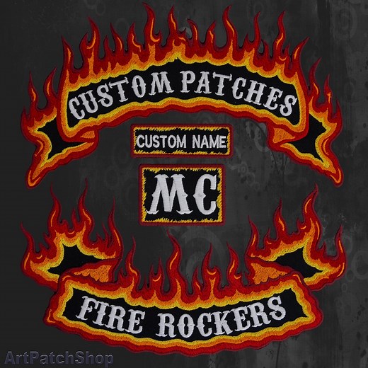 Custom Biker Rocker Patches – Personalized Flame Back Patch Set for Motorcycle Jackets & Vests. Several Sizes Available. Backing Iron On. - Etsy