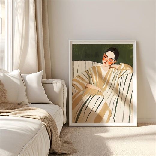 Modern Woman Portrait | Minimalist Wall Art | Abstract Female Illustration | Contemporary Relaxed Decor | Digital Painting - Etsy