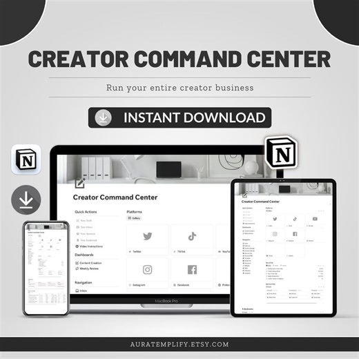 Creator Command Center | All-in-one Content & Business Dashboard | Instant Download - Etsy