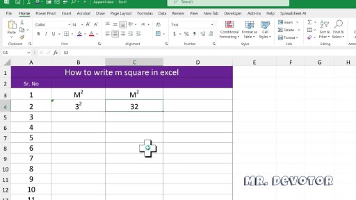 How to Add Superscript 2 in Excel (m²)