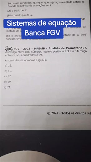 Sistemas de equação banca FGV #concursopublico #questoes #matematicamatica