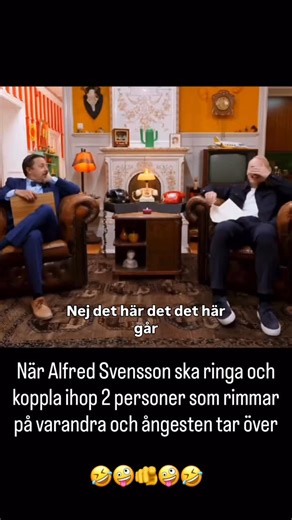 Bäst I Test (Taskmaster) när Alfred Svensson (@alfredws) får uppdraget att koppla ihop två personer med samma namn (det ska rimma) men har enorm ångest över detta - vilket jag absolut förstår. Tack Alfred för att du var med i Bäst i Test och bjöd på dig själv 🤣 David Sundins ( @davidsundin ) minspel är obetalbart 🤣 Tagga någon som du tror har samma ångest/olustkänsla för att göra likande bus. #humor #bästitest #skrattar #anxiety | Michael Zantelid