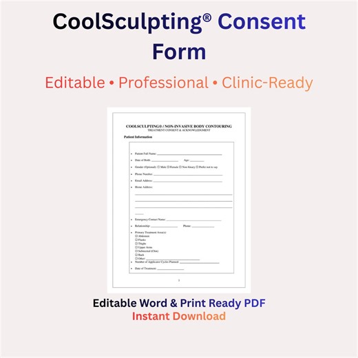 Coolsculpting Consent Form | Body Contouring Informed Consent | Med Spa Template | Cryolipolysis Treatment Form | Editable PDF - Etsy