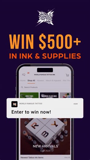  Wanna win $500+ in ink and gear? It’s scary easy. Here’s how: 1️⃣ Download the World Famous Tattoo Ink App 2️⃣ Make a purchase 3️⃣ You’re automatically entered to WIN Yep—just grab what you already need and you’re in the running for $500+ worth of artist-trusted supplies! | World Famous Tattoo Ink | Facebook