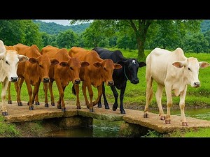 Aksi Puluhan Sapi Menuruni bukit hijau, Suara sapi Moo, Kawanan Sapi lucu berjalan menuju ladang