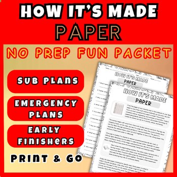 Middle School Paper Production No Prep Sub Plan Reading Comprehension Worksheets