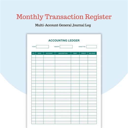 Monthly Accounting Ledger - General Journal Form - Year and Month Log - Debit Credit Balance - Google Docs and PDF - Etsy