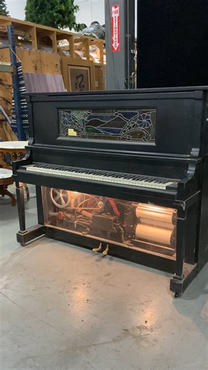 Lot 47A:Vtg Dayton Coin Operated Pianola w/ Boxes Music Roll- DOMProps Auction