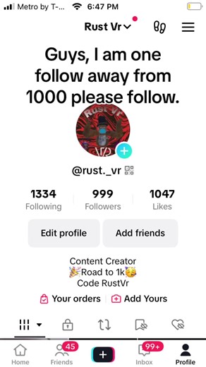 Im almost at 1k im so happy thanks for supporting me. #rustvr #1thousandfans #fyp #viral