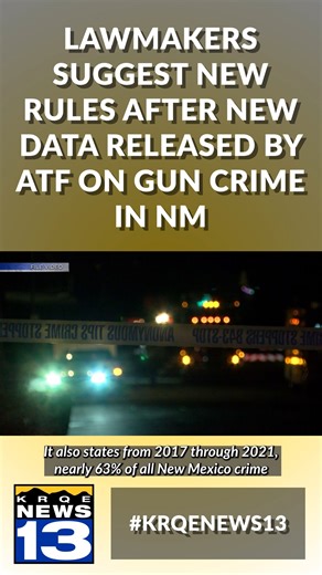 A new Bureau of Alcohol, Tobacco, Firearms, and Explosives report is shedding light on where criminals in New Mexico are acquiring guns. It reveals that 78% of all gun crimes in the state are committed with firearms that were legally purchased from licensed dealers. From there, most of these guns are sold to individuals who are prohibited from buying firearms legally. MORE HERE: https://www.krqe.com/news/new-mexico/lawmakers-suggest-new-rules-after-new-data-released-by-atf-on-gun-crime-in-nm/ | 