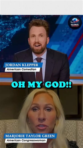 Global Media Post on Instagram: "JUST IN: A viral split-screen clip circulating online shows Jordan Klepper reacting to remarks made by Marjorie Taylor Greene during a discussion on global public sentiment and political priorities. The exchange is gaining traction as users debate messaging, political framing, and public frustration heading into 2025. . . . . Follow @globalmediapost for fact-based global updates #globalmediapost #uspolitics #media #politicaldebate"