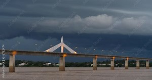 Thailand- Laos Friendship Bridge and the rainstorm, the storm and the bridge, the rainy season and the storm Stock Video