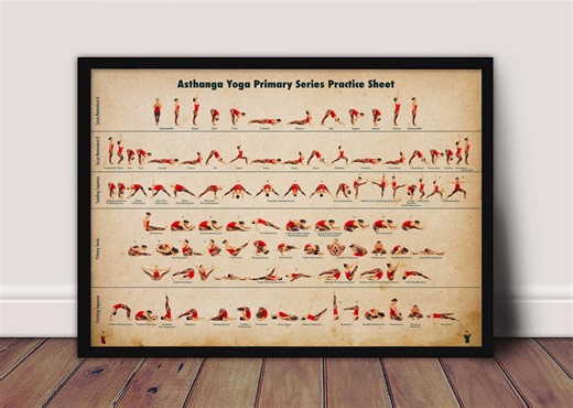 Ashtanga Yoga Primary Series Practice Sheet Canvas, Yoga Pose Chart Art Print, Mindfulness Meditation Home Decor Gift for Yogi - Etsy