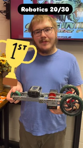 Wetaskiwin Comp High School on Instagram: "Joey is the proud winner of the fastest dragster in Mr. Guren’s Robotics 20/30 class. His robot made it from door to door outside the computer lab in 4.47 seconds!"