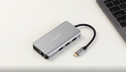 Watch Lasuney Triple Display USB Type C HUB with to 2 HDMI, Displayport, PD3.0, Ethernet, 3 USB Ports, SD on Amazon Live