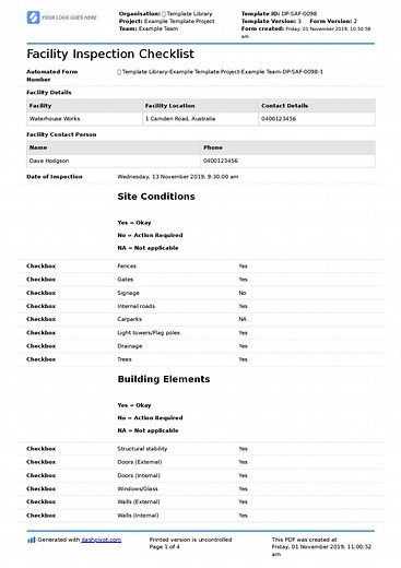 Facility Inspection Checklist template (Better than excel, PDF forms)