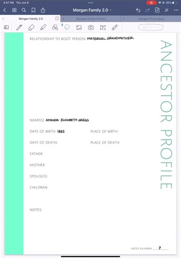 I get asked about this font a lot, but it’s just my handwriting. When I use my iPad to fill out pages, I’m using my Apple Pencil to add text. #genealogy #ancestor #greatgrandmother #familytree #grandmothers | Family Tree Notebooks