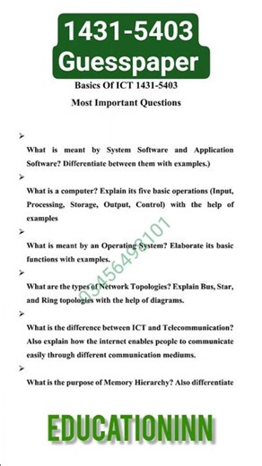📘 1431 / 5403 Basics of ICT – Spring 2025 🎯 100% Guess Paper | Most Important Questions 📚 #aiou