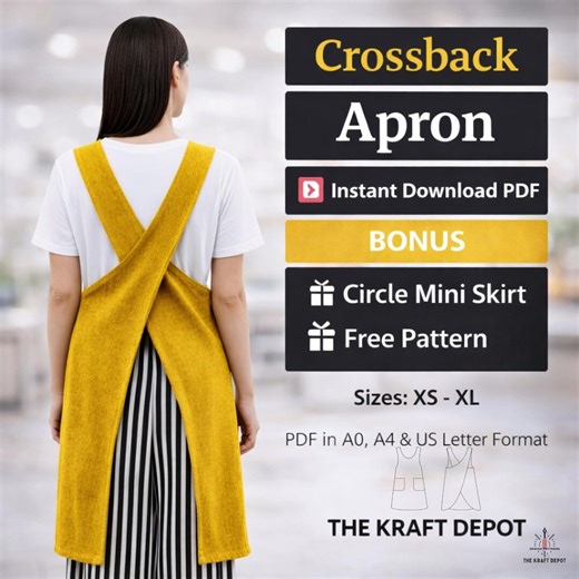 Cross-back Apron Sewing Pattern | Front Pockets Japanese Pinafore for Artists & Kitchen XS-XL (PDF Download) - Etsy
