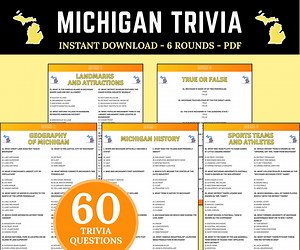 Michigan Trivia Game, Printable US States Quiz, USA Travel Game, Michigan Geography Trivia, Michigan Road Trip Activity, Detroit Trivia Quiz - Etsy UK