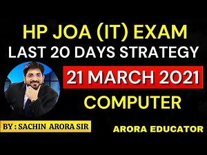 HPSSC JOA (IT) 2020-21 | Strategy to Crack Computer Section in Last 20 Days | Arora Educator |