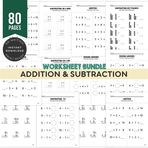 700  Easy Addition & Subtraction Drills - Math Worksheets | PreK-Kinder