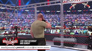 Braun Strowman sits inside the Steel Cage and gives Shane McMahon a preview of the destruction that awaits him at WWE WrestleMania. | WWE Raw