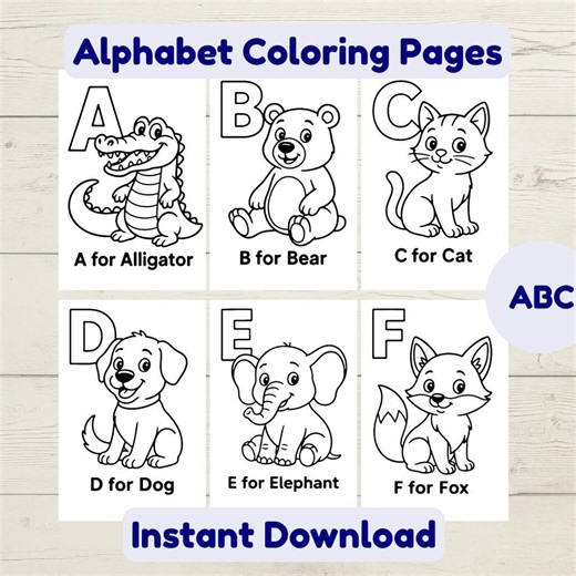 ABC Alphabet Coloring Pages for Kids, A-Z Printable, Preschool & Kindergarten Learning, Animal ABC Coloring Book, Digital Download - Etsy