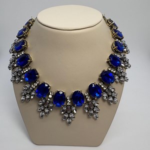 Blue Sapphire & Clear Crystal Rhinestone Bib Necklace and Earrings Set, Royal Statement Jewelry, Duchess-inspired, Royal Blue Necklace Set - Etsy