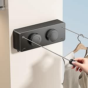 Retractable Clothesline Indoor, Non-Sagging Twin Clothes Line Retracting Outdoor Heavy Duty Clothes Drying Laundry Line Wall Mounted Stainless Steel Double Line-13.8 ft(Black)
