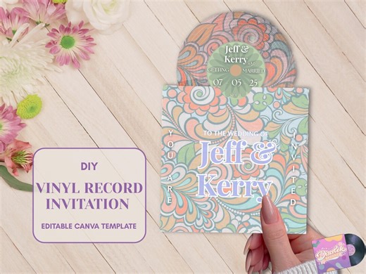 DIY Vinyl Record Wedding Invitation | Editable Canva Template | Printable Invite | Retro Disco Wedding - Etsy