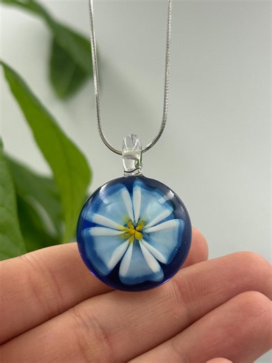 Blue Implosion Flower Necklace – Handmade Lampwork Glass Pendant - Etsy