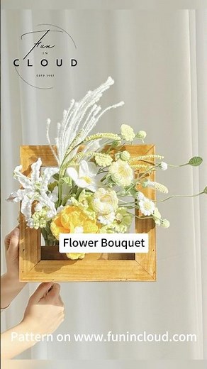 Create a painting using a crocheted flower bouquet #yarnflower