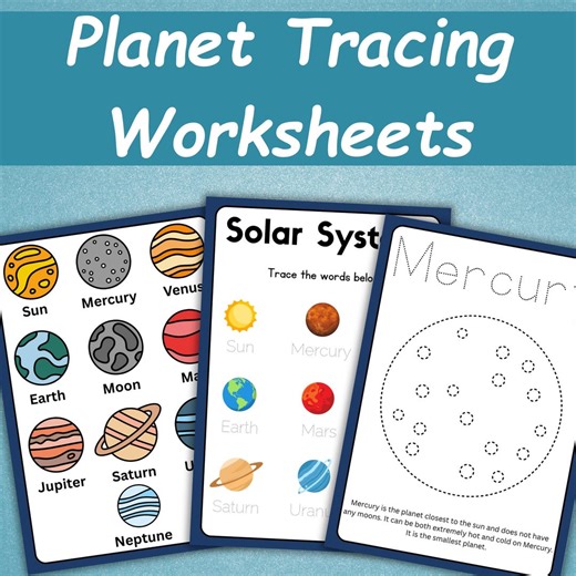 13 Solar System Tracing Pages - Planets Tracing Worksheets - Planets Coloring Pages - Kids Handwriting Practice - Preschool Science Activity - Etsy