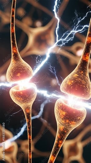 High-Resolution Neuron Network Illustration Depicting Synapse Transmission and Electrical Impulses in Nervous System