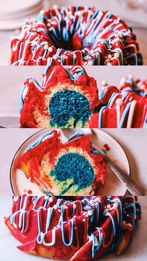 Easy Patriotic Firecracker Cake If you're looking for an easy way to make a festive red, white, and blue cake, this is it! We love the ease of making a Bundt cake, and if you are in a hurry to whip up a holiday dessert for Memorial Day, we know it has to be quick and turn out beautifully! See how to make this Firecracker Cake for a gorgeous Memorial Day! https://consumerqueen.com/recipes/easy-patriotic-firecracker-cake #patriotic #memorialday #fourthofjuly #dessert #desserts #dessertrecipes #swe