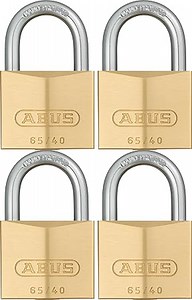 ABUS Vorhängeschloss Messing 65/40 - 4er Set, gleichschließend - Kellerschloss, Spindschloss u. v. m.- Messing-Schlosskörper - gehärteter Stahlbügel - ABUS-Sicherheitslevel 5