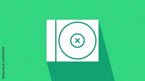 White CD or DVD disk icon isolated on green background. Compact disc sign. 4K Video motion graphic animation. Stock Video