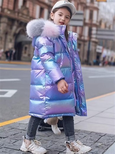 Girls' Iridescent Puffer Coat: Winter Holographic Jacket With Faux Fur Hood - Etsy Canada