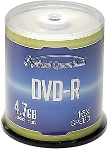 Optical Quantum DVD-R 4.7GB 16x Logo Top Media Disc - 100 Discs Cake Box (FFP), Blank DVDs for Burning, Writable Recordable DVD Discs, DVD-R Blank Discs 100 Pack