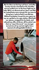 GOOD SAMARITAN HANDS OVER HIS OWN SPARE TIRE