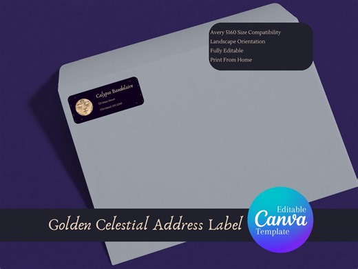 Golden Celestial Return Address Label, Editable Avery 5160 Template (digital Download) - Etsy