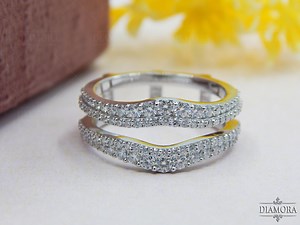 Curved Enhancer Wedding Band, Two Row Enhancer Guard Ring, Round Cut Moissanite Ring Guard, Enhancer Wrap Guard Matching Band, Silver Rings - Etsy