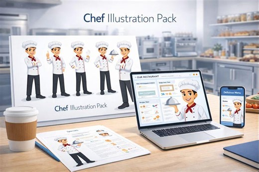 Chef Character Illustration Pack - Etsy
